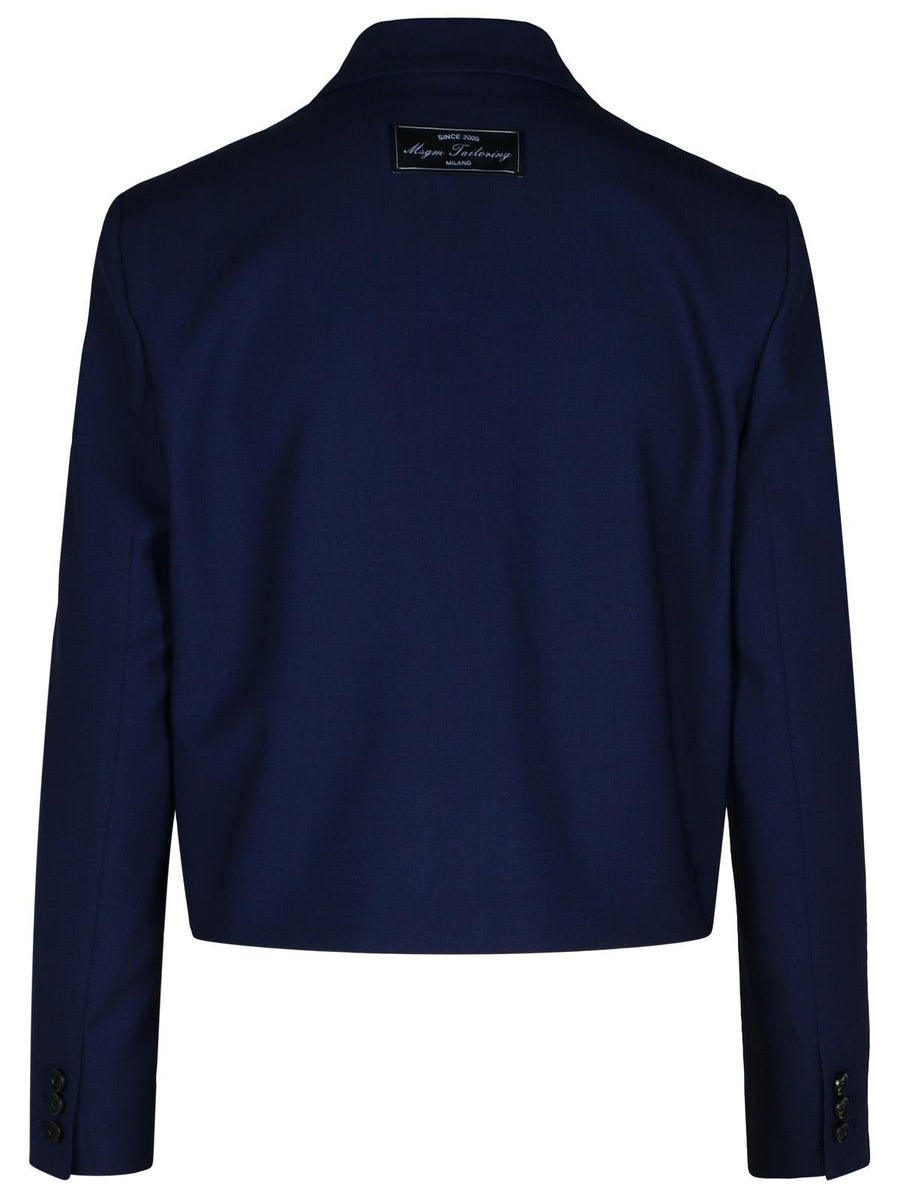 Msgm Navy Virgin Wool Crop Blazer | Balardi
