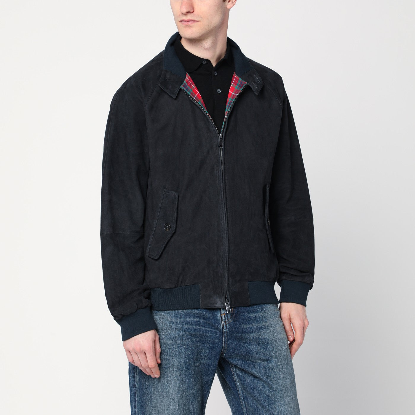 Baracuta G9 Harrington Jacket In Navy Blue Suede – Balardi