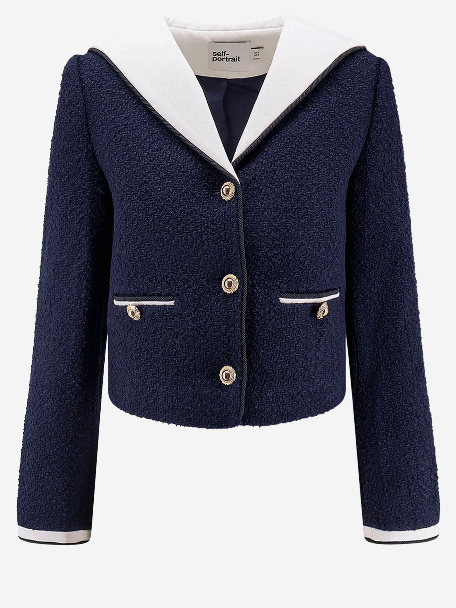 Self Portrait Wool Blend Bouclé Jacket With Contrasting Collar – Balardi