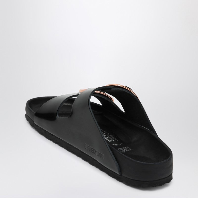 Birkenstock Slide Arizona Big Buckle In Shiny Black Leather | Balardi