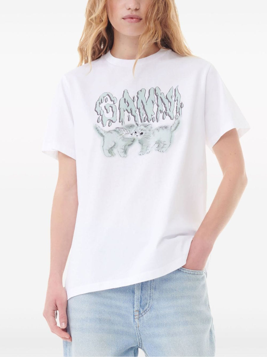 Ganni Love Cats Organic Cotton T Shirt | Balardi