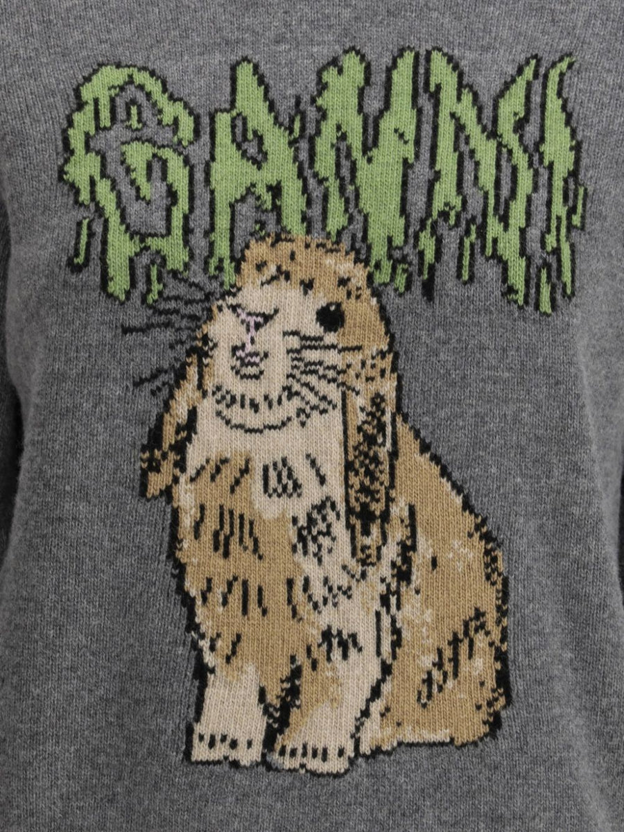 Ganni Bunny Wool Crewneck Sweater | Balardi