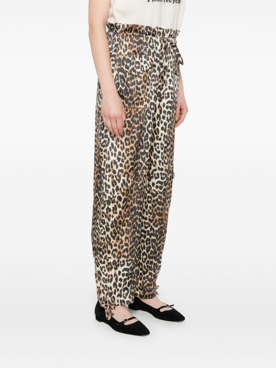 Ganni Leopard Print Satin Trousers | Balardi