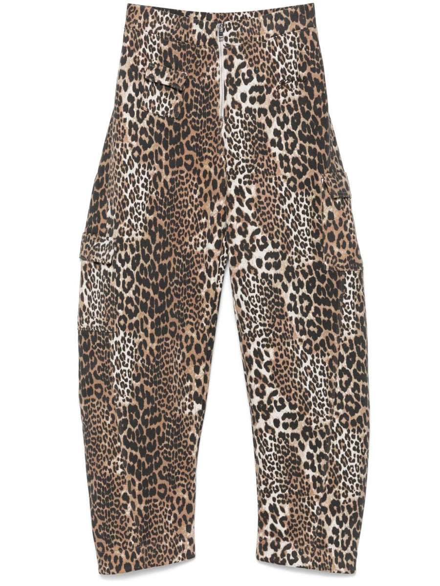 Ganni Leopard Print Organic Cotton Trousers | Balardi