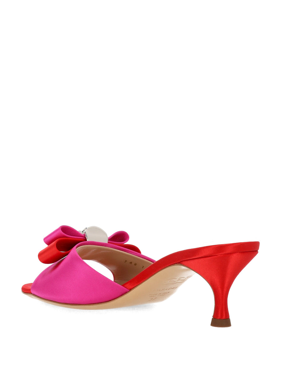 Casadei Bright Red Logo Bow Satin Mules | Balardi