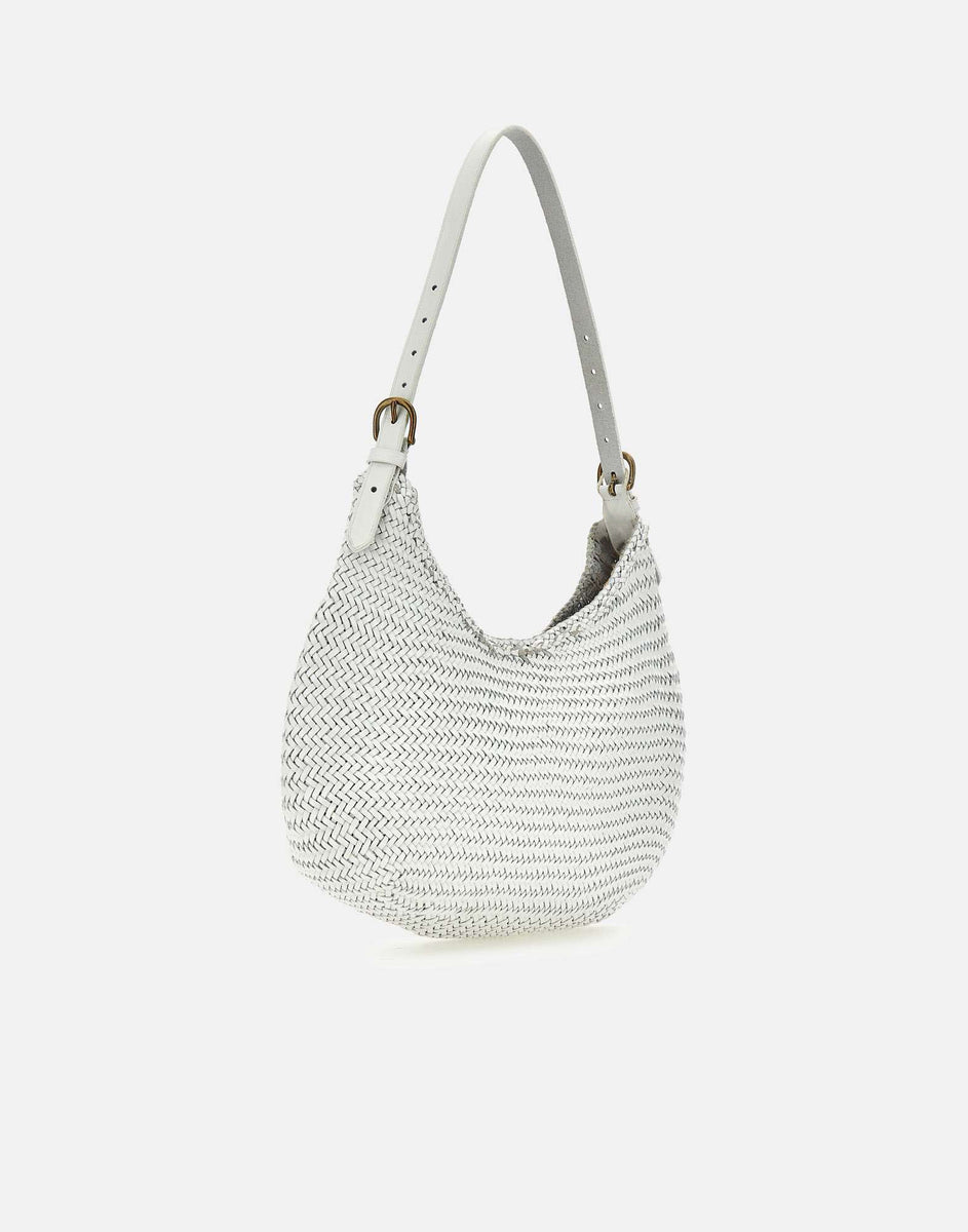 Dragon Diffusion Mezza Luna White Woven Shoulder Bag | Balardi