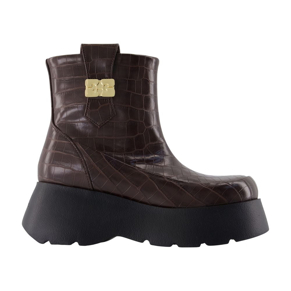 Kat Low Croco -Knöchelstiefeln Ganni Leder braun – Balardi