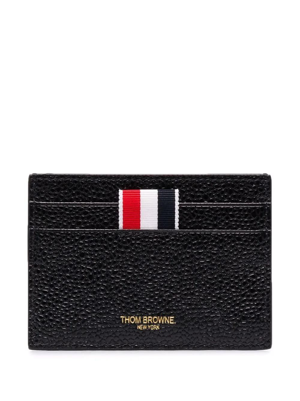 Thom Browne Double Sided Card Holder W/ Rwb Gg Tab In Pebble Grain Lea ...