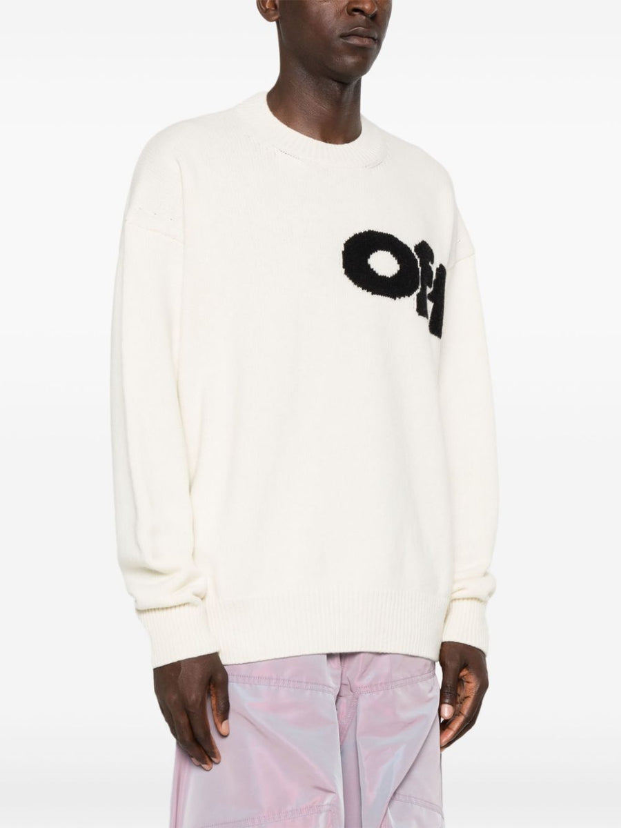 Off White Crew Neck Sweater With Logo | Balardi