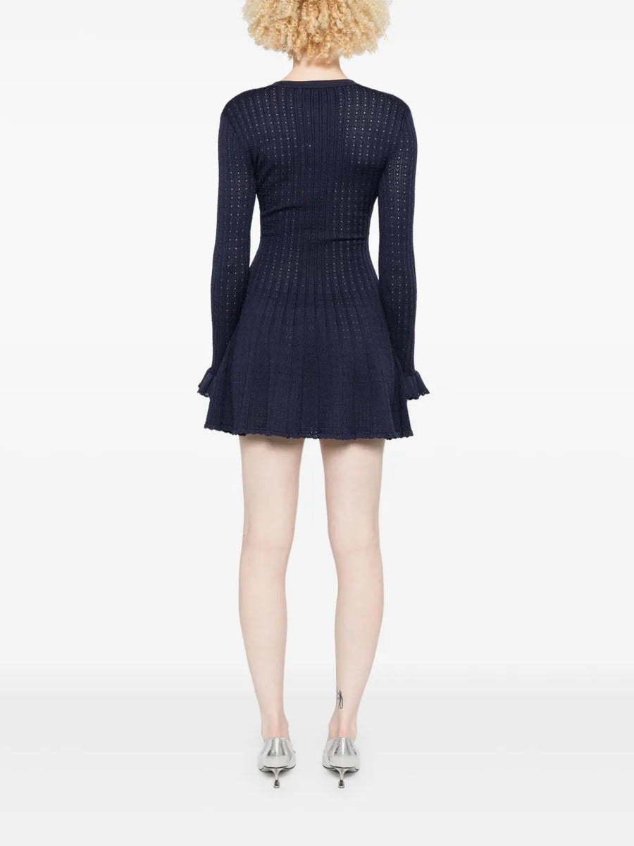 Self Portrait Short Dress In Openwork Knit With Removable Lace Brooch ...