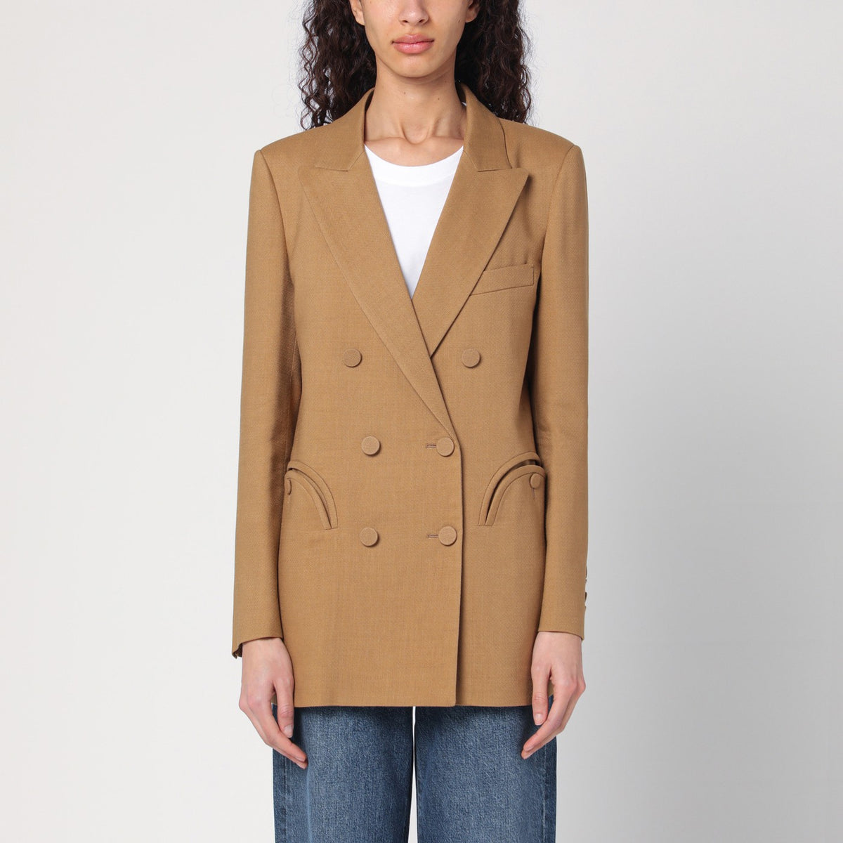 Blazé Milano Hazel Colored Double Breasted Jacket In Linen Blend | Balardi