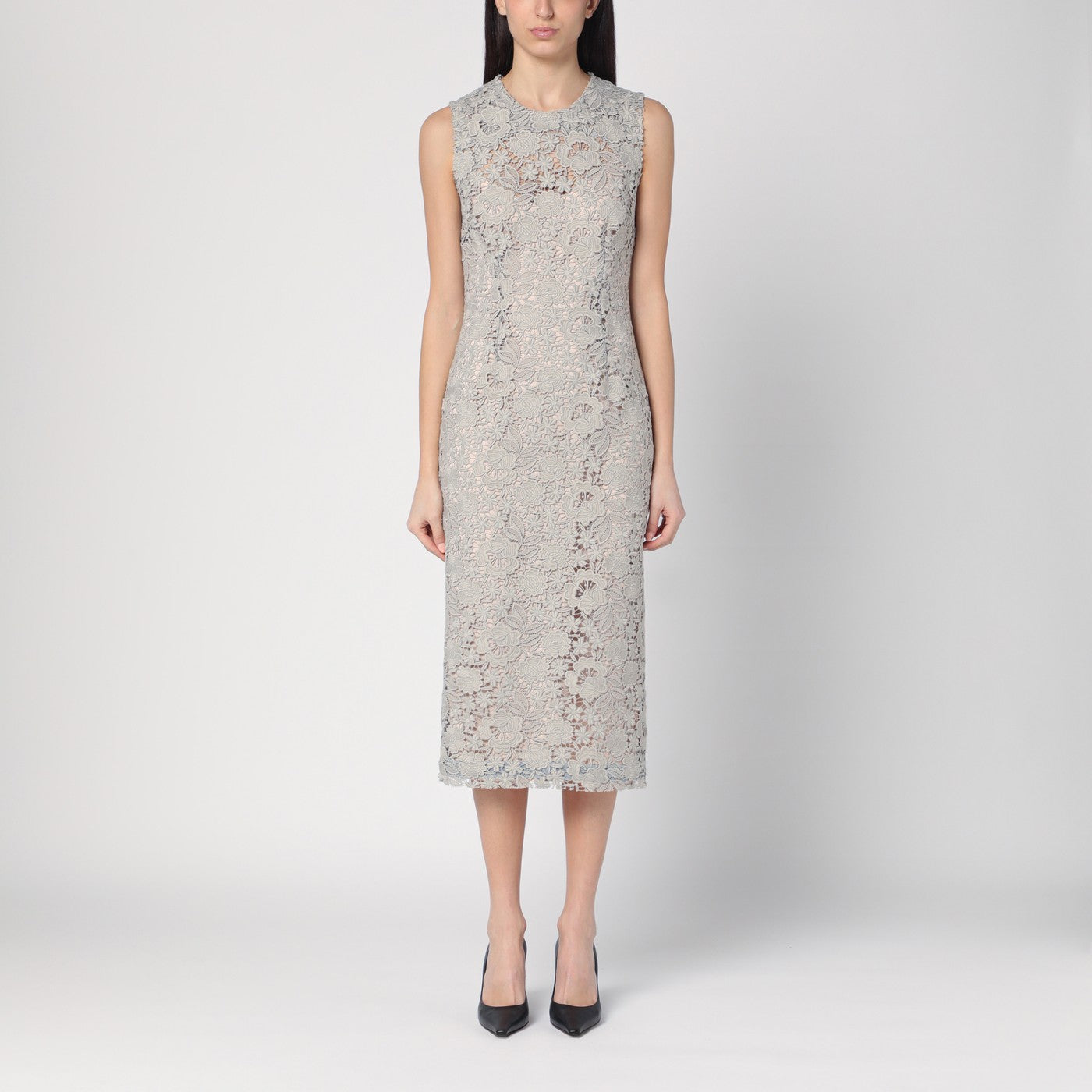 P.A.R.O.S.H. Light Grey Lace Midi Dress – Balardi