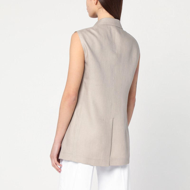 Tagliatore Beige Double Breasted Linen Vest | Balardi