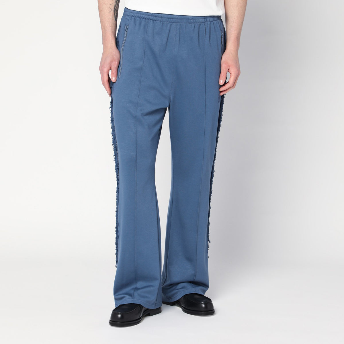 Needles Slate Blue Jogging Pants With Fringes | Balardi
