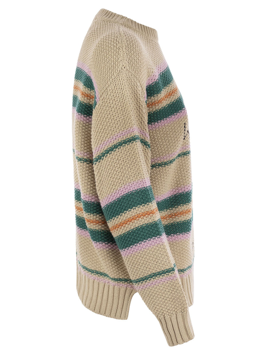 Weekend Max Mara Marrone Cotton Yarn Sweater With Embroidery | Balardi