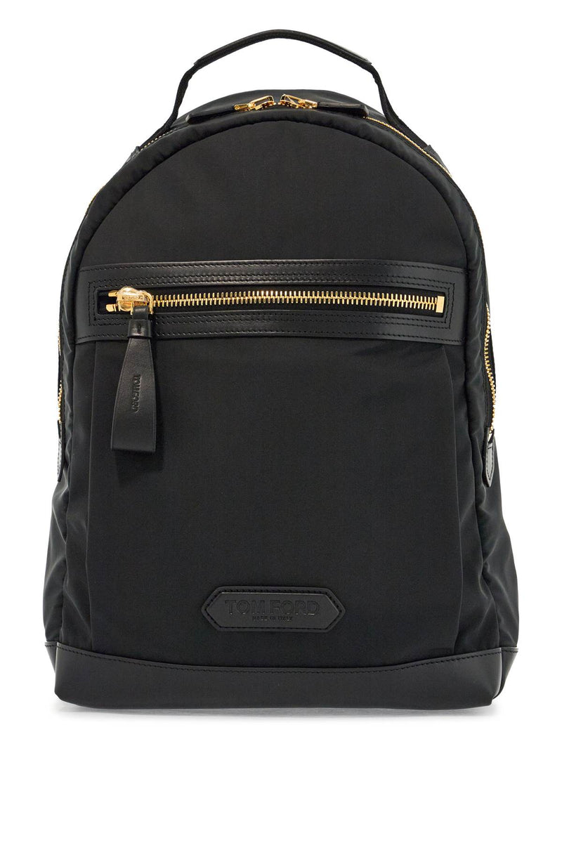 Tom Ford Black Leather And Polyester Backpack With Golden Metal ...