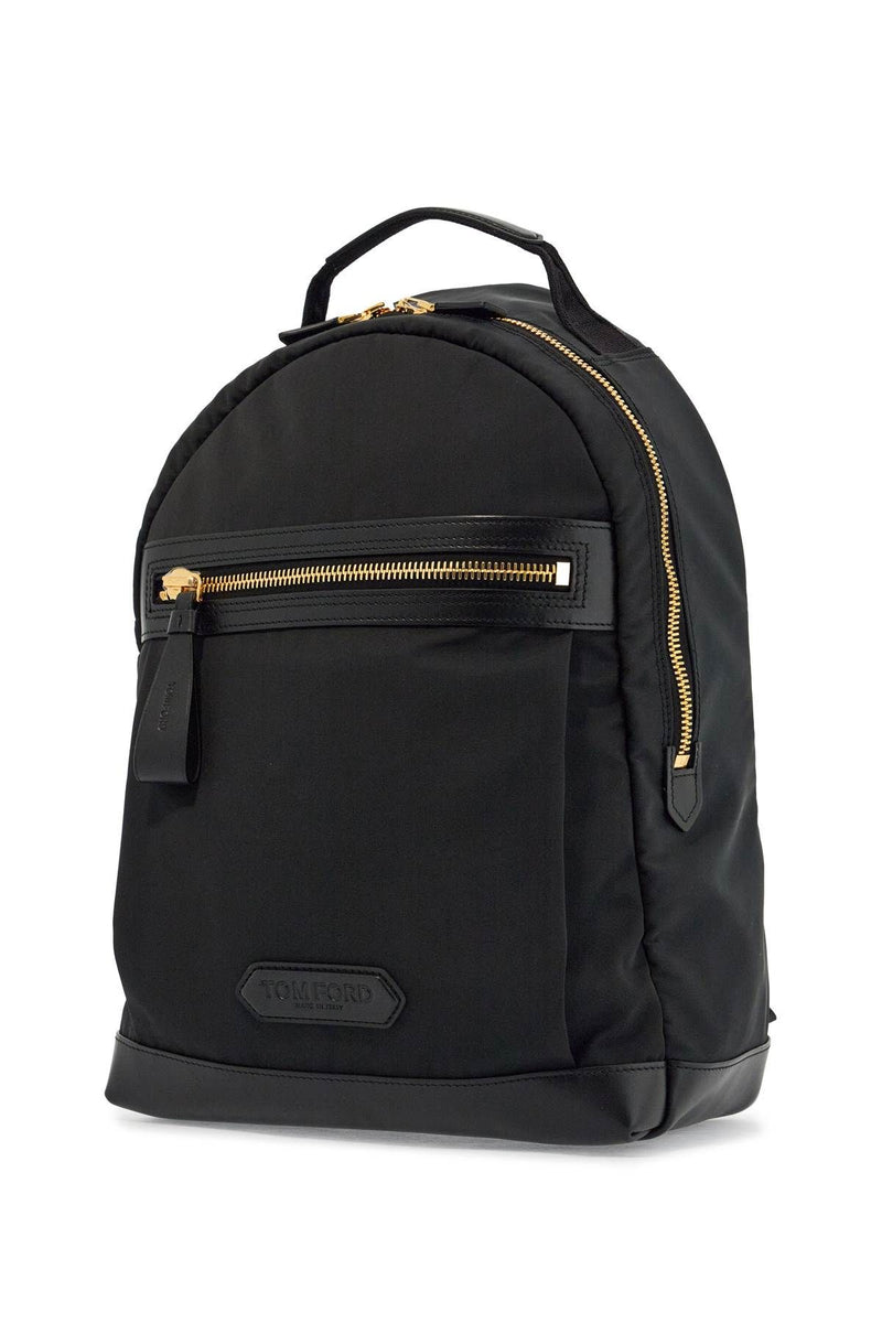 Tom Ford Black Leather And Polyester Backpack With Golden Metal ...