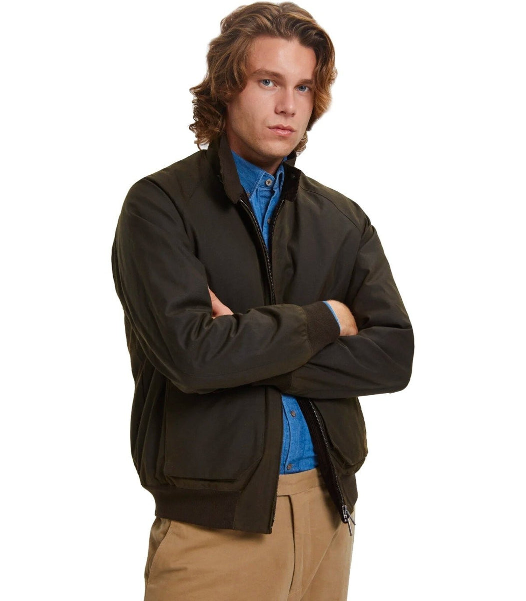 Baracuta G9 Waxed Pocket Military Green Bomber Jacket | Balardi