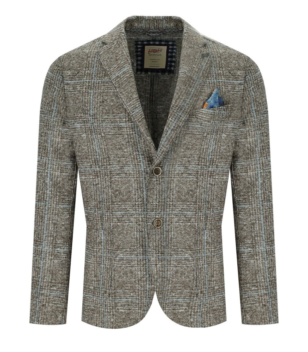 Bob Dover Check Beige Light Blue Single Breasted Jacket | Balardi