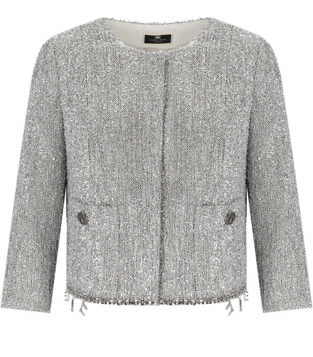 Elisabetta Franchi Silver Cropped Jacket With Charms – Balardi