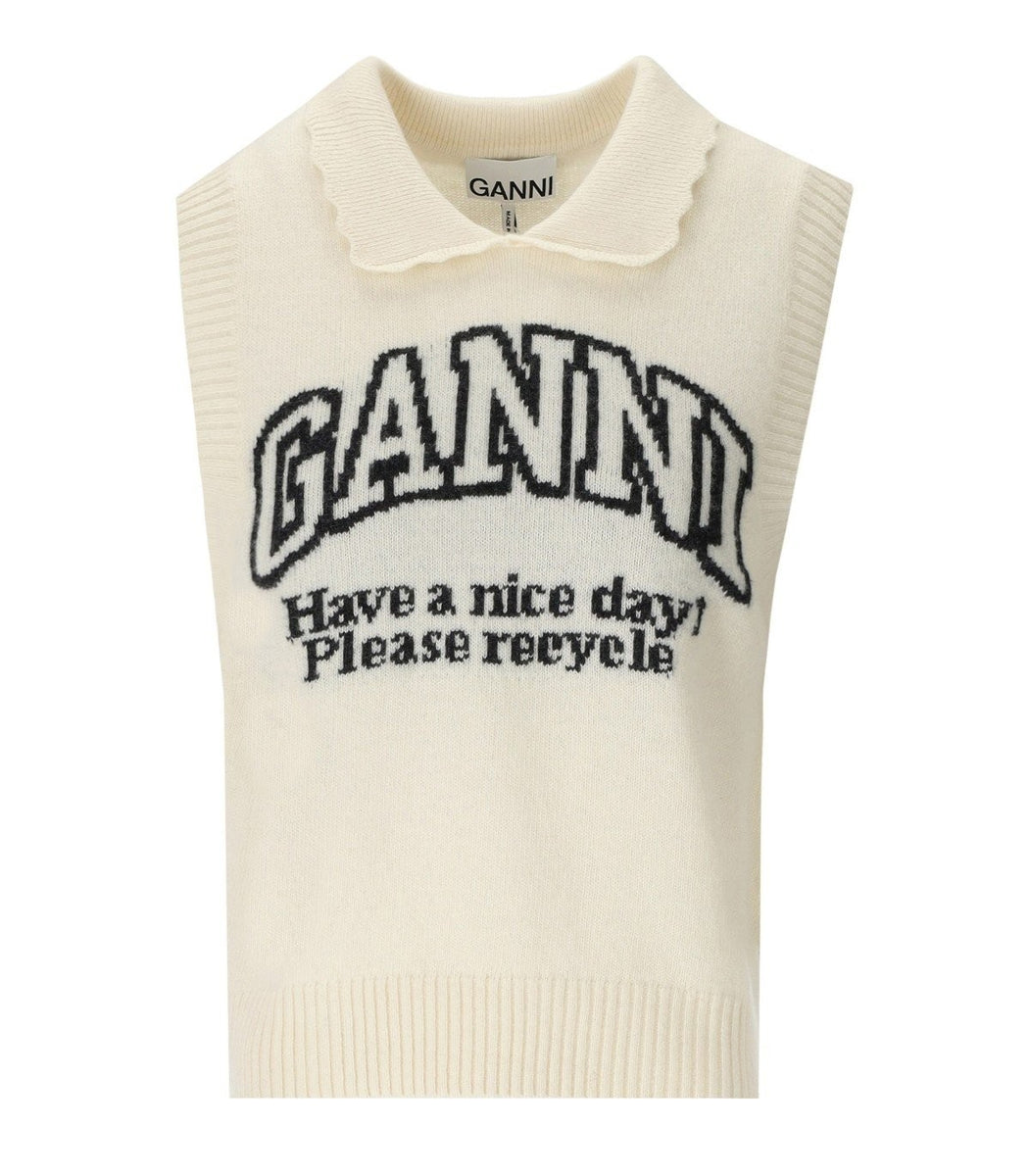 Ganni Cream Logoed Vest | Balardi