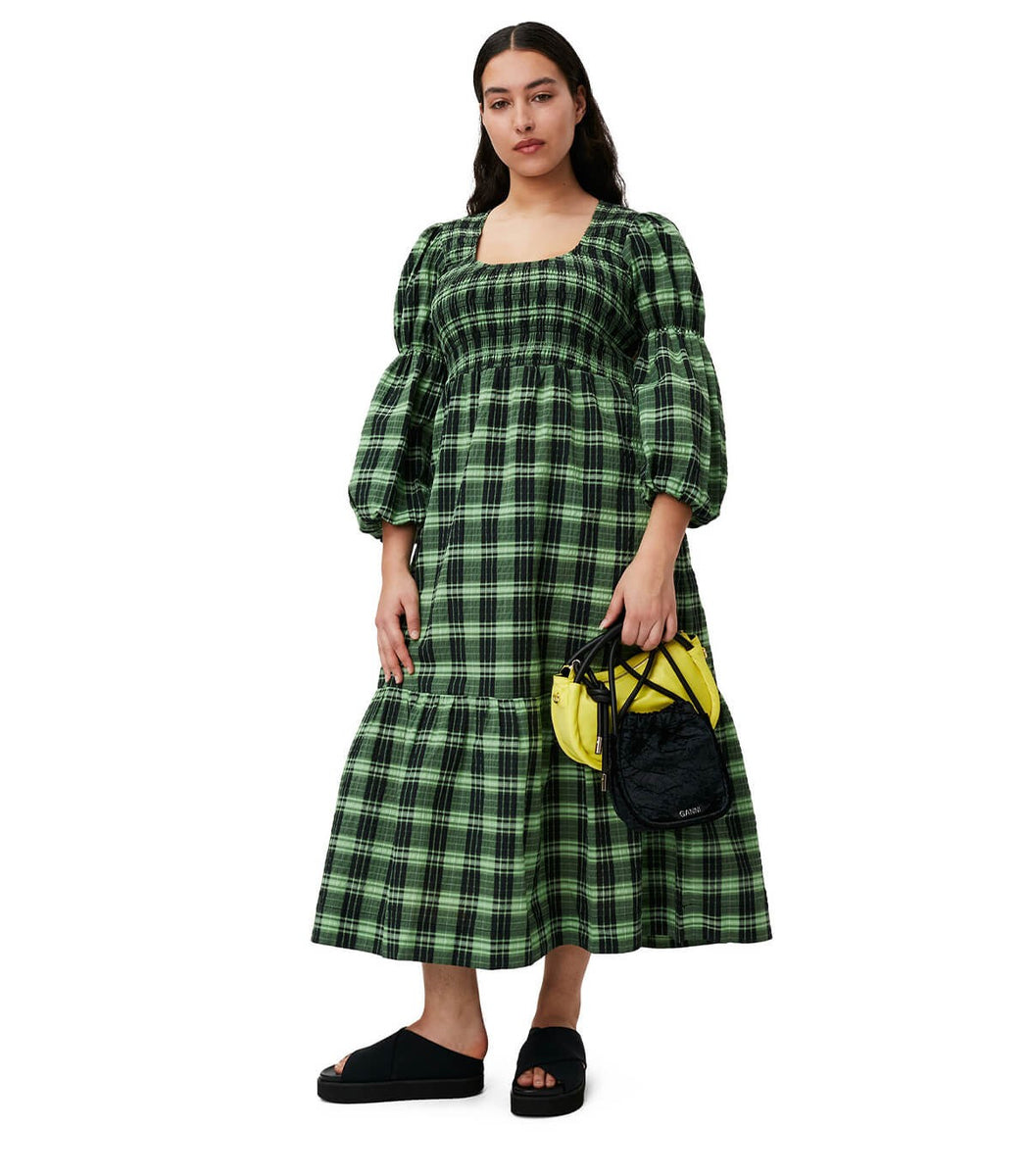 Ganni Green Checked Seersucker Dress | Balardi