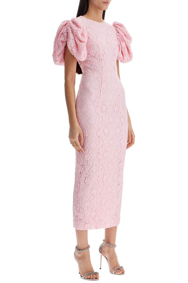 Rotate Pink Floral Midi Dress With Puff Sleeves In Mixed Materials ...