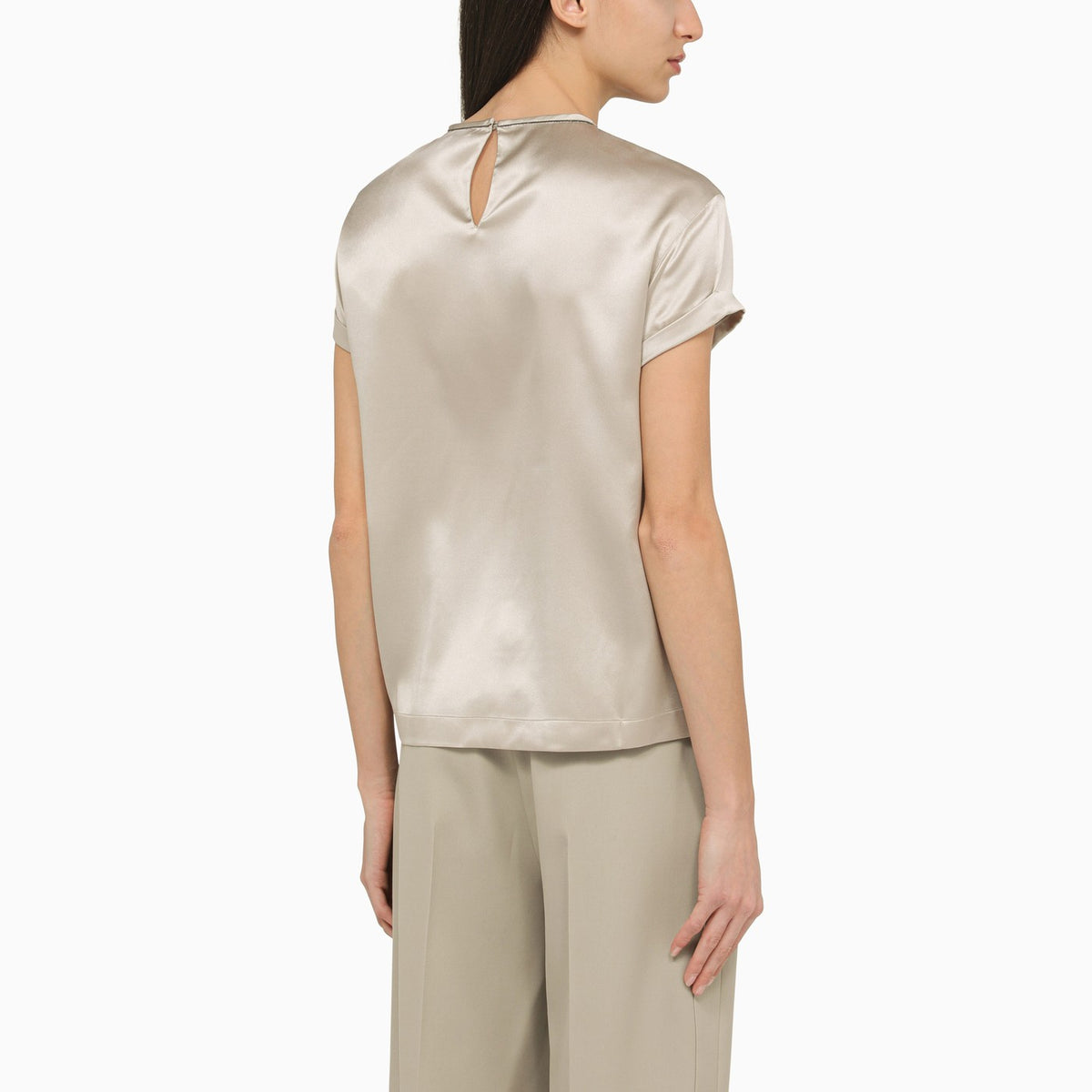 Brunello Cucinelli Quartz Coloured Silk Satin Top | Balardi