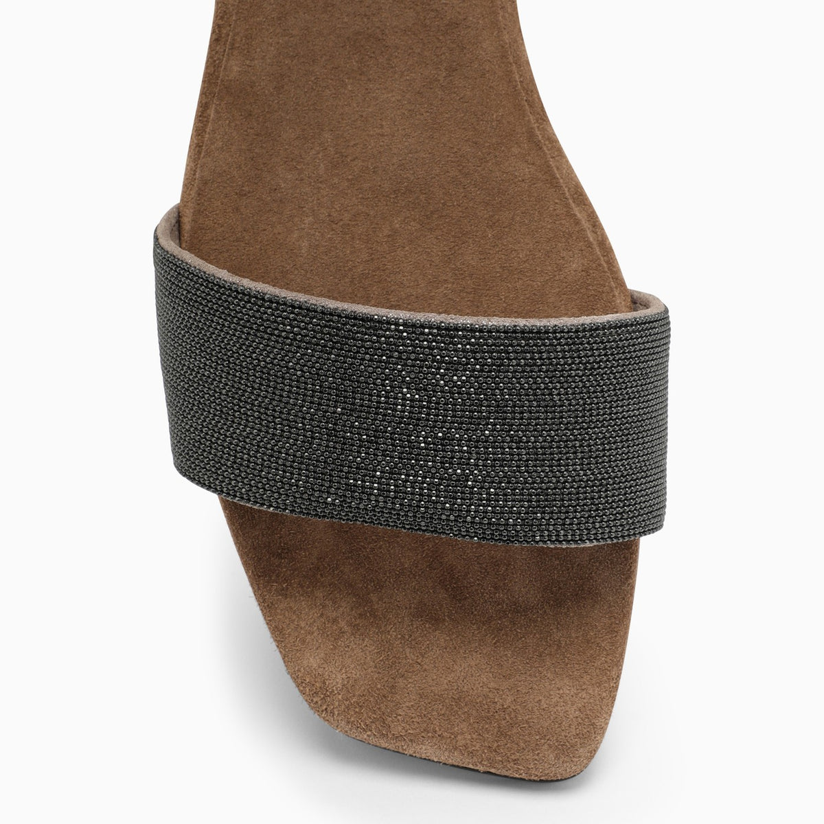 Brunello Cucinelli Brown Suede Sandal With Beads | Balardi