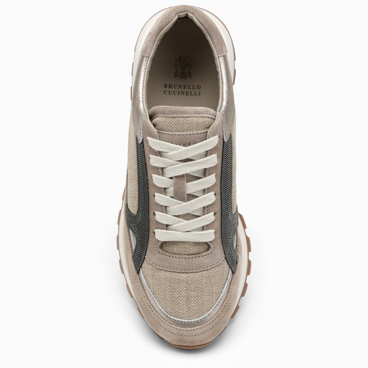 Brunello Cucinelli Low Walnut Coloured Trainer With Beaded Detailing ...