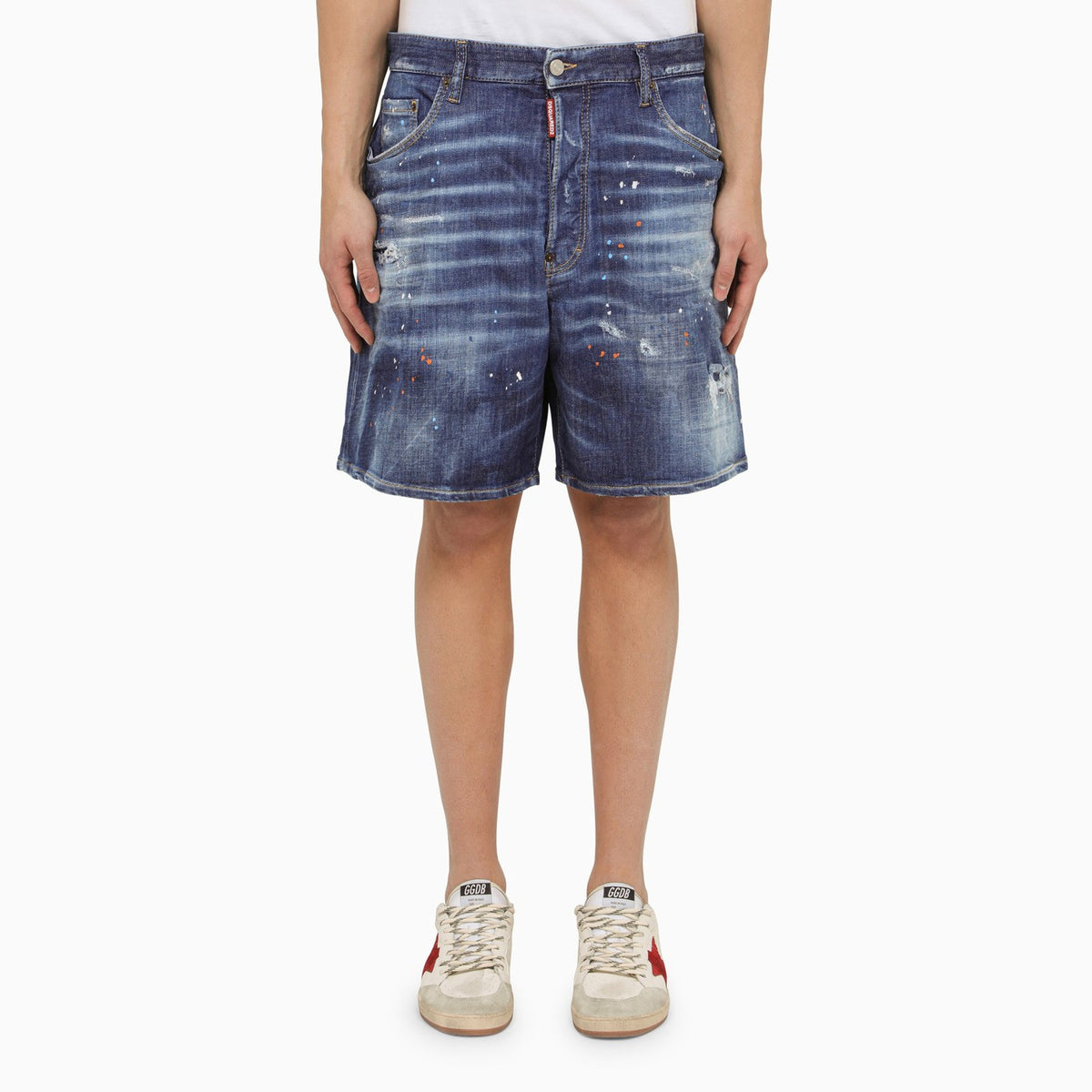 Dsquared2 Washed Navy Blue Bermuda Shorts With Denim Wears | Balardi