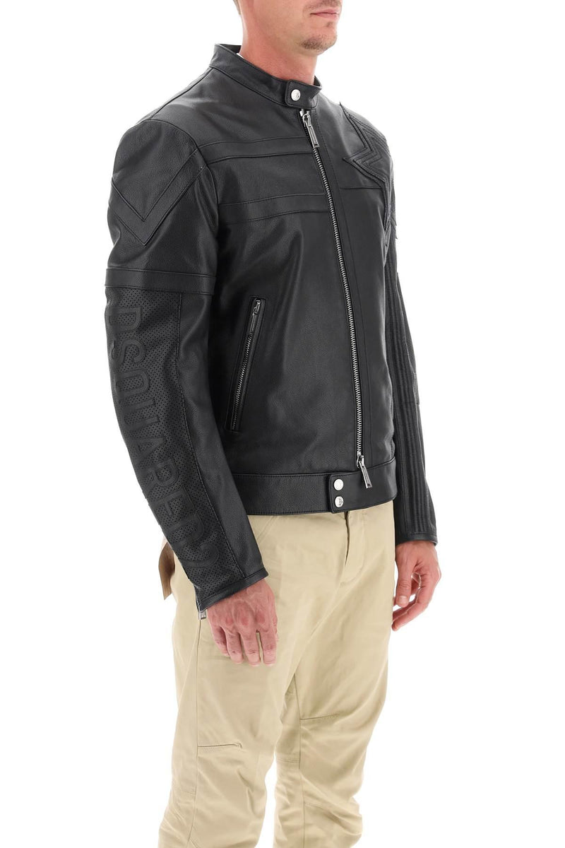 Dsquared2 Leather Biker Jacket With Contrasting Lettering | Balardi